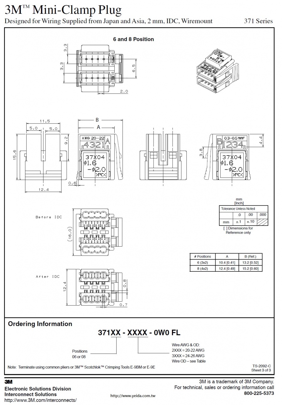 3M™ Mini-Clamp Plug, 371 Series 2mm "Mini-Clamp" Wiremount Plug, IDC ...