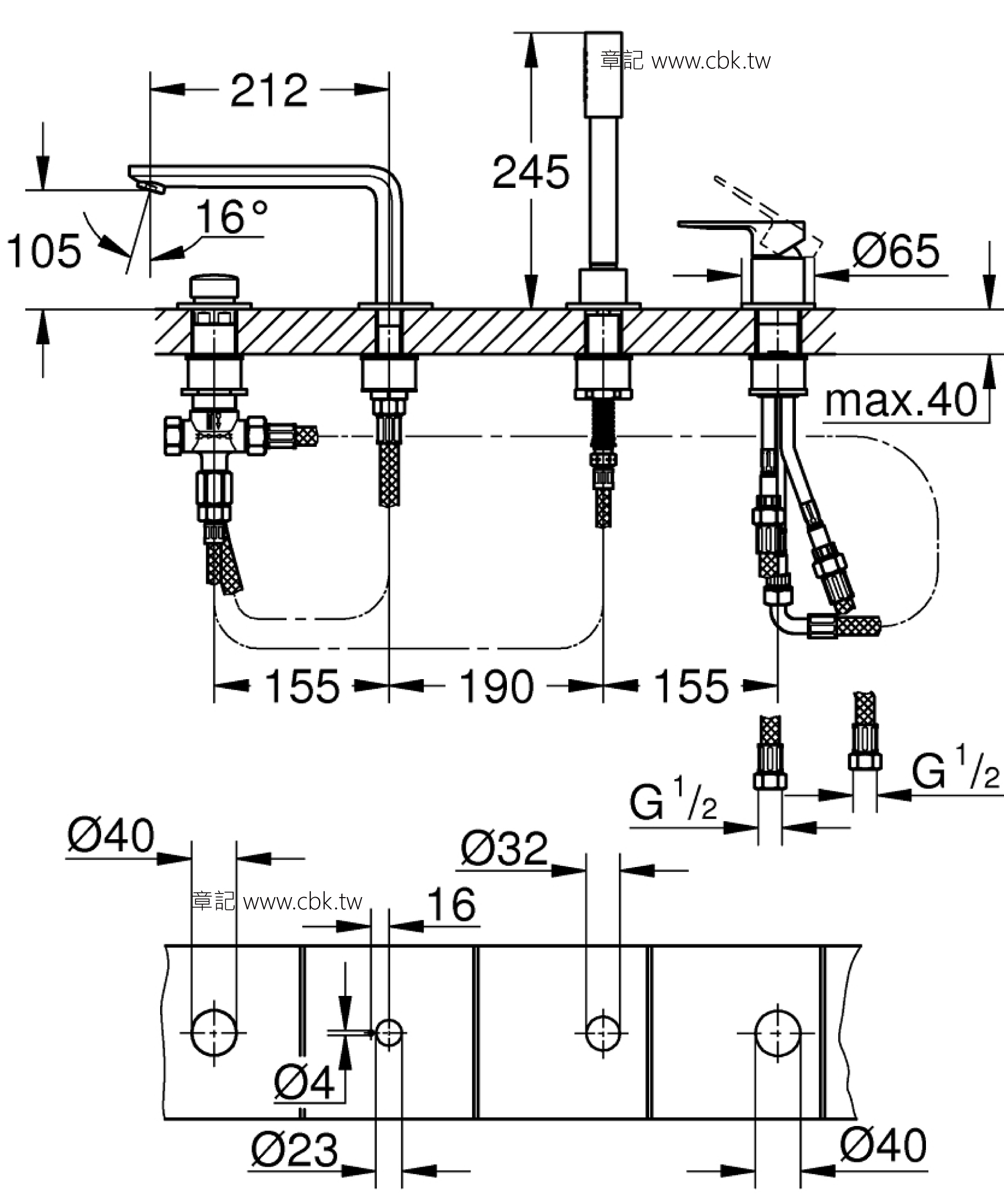GROHE Lineare 四件式缸型龍頭 19577001 | KOHLER章記衛廚(CBK)-衛浴廚具