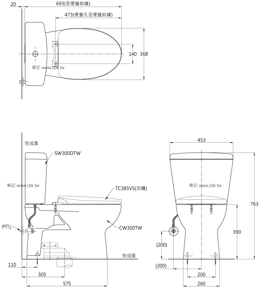 TOTO 分體馬桶 CW300TW_TC385VS | KOHLER章記衛廚(CBK)-衛浴廚具