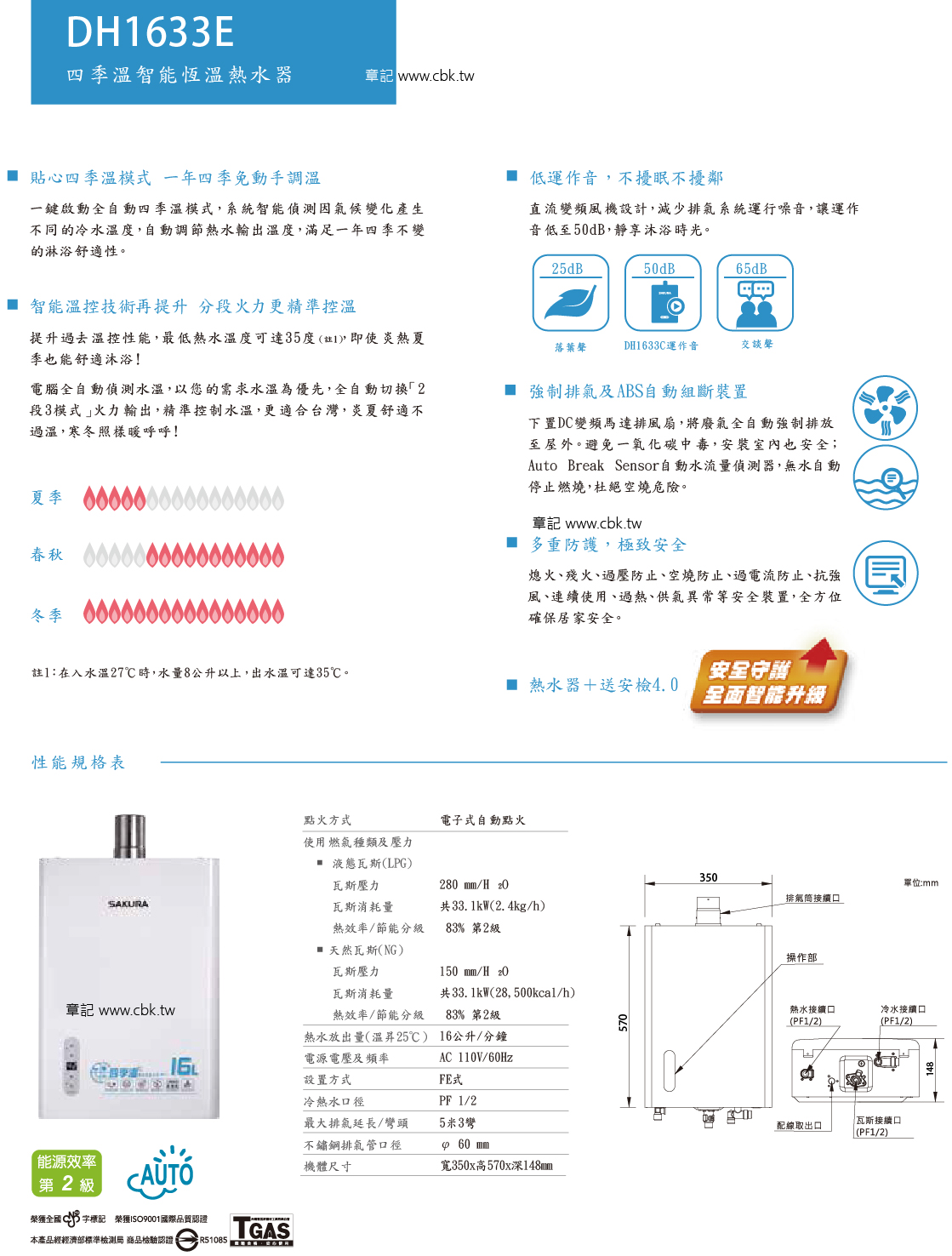 櫻花牌(SAKURA)數位恆溫強排熱水器(16L) DH1633E 【送免費標準安裝】 | KOHLER章記衛廚(CBK)-衛浴廚具