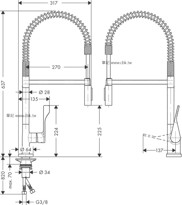 hansgrohe AXOR Citterio Semi-Pro 廚房龍頭 39840 | KOHLER章記衛廚(CBK)-衛浴廚具