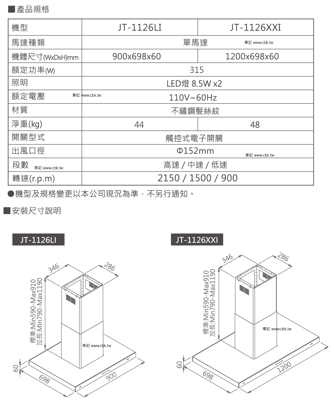 喜特麗(JTL) 中島型排油煙機(90cm) JT-1126LI 【送免費標準安裝】 | KOHLER章記衛廚(CBK)-衛浴廚具