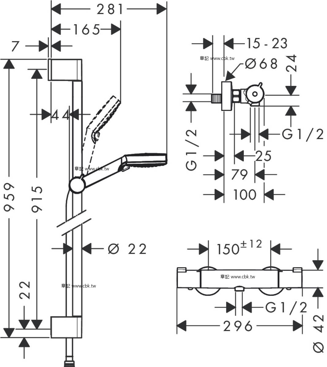 hansgrohe Crometta_Ecostat 淋浴龍頭附滑桿組 27813-40 | KOHLER章記衛廚(CBK)-衛浴廚具
