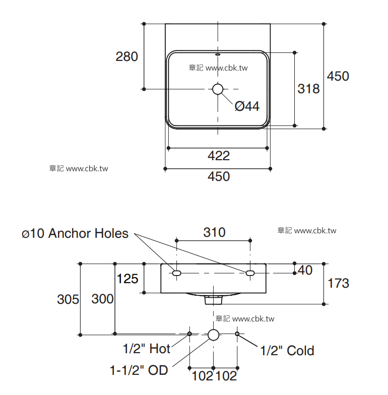 KOHLER Forefront 壁掛式檯面盆(45cm) K-24985K-1-0 | KOHLER章記衛廚(CBK)-衛浴廚具