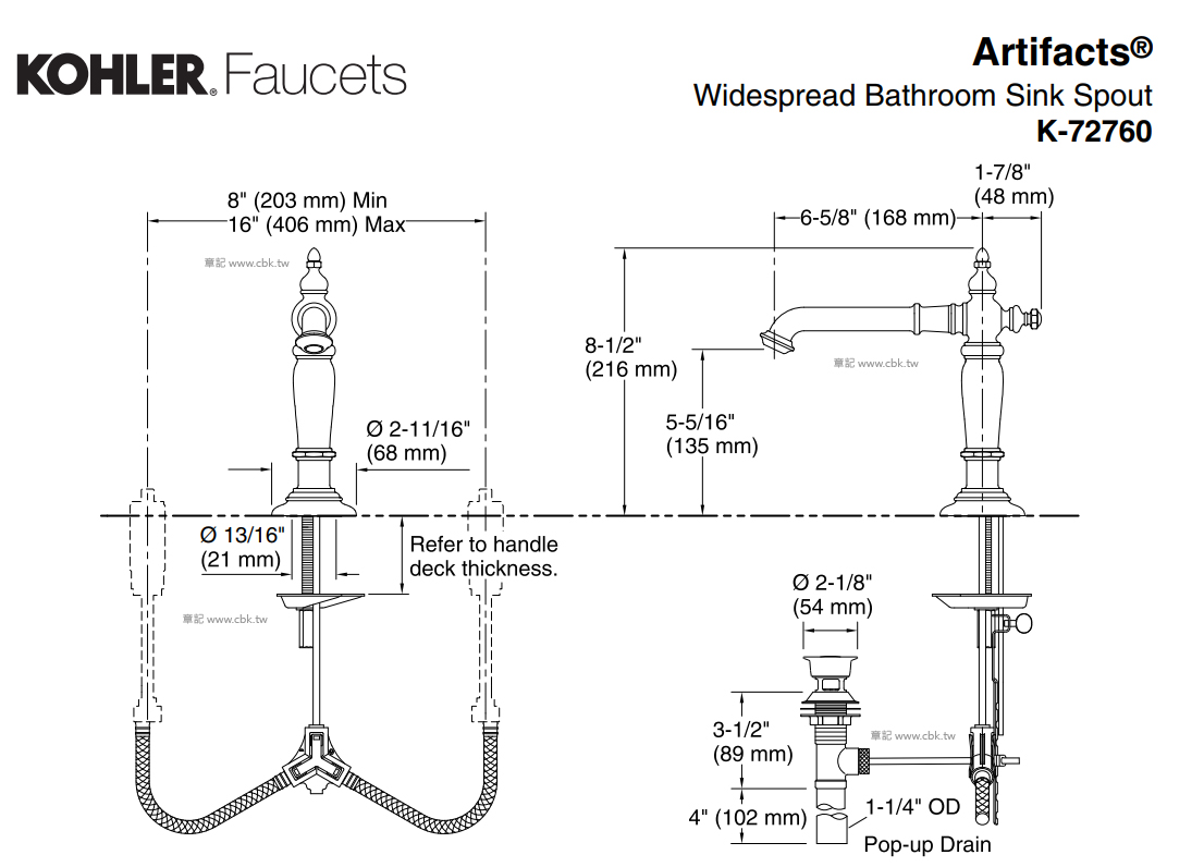 KOHLER Artifacts 三件式臉盆龍頭 K-72760T-2BZ_K-98068T-4-2BZ | KOHLER章記衛廚(CBK)-衛浴廚具